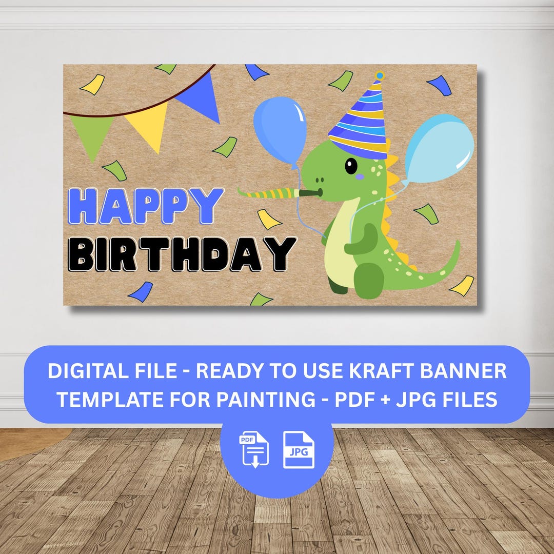 Dinosaur Birthday Banner Template: Paintable DIY Party Decor (digital ...