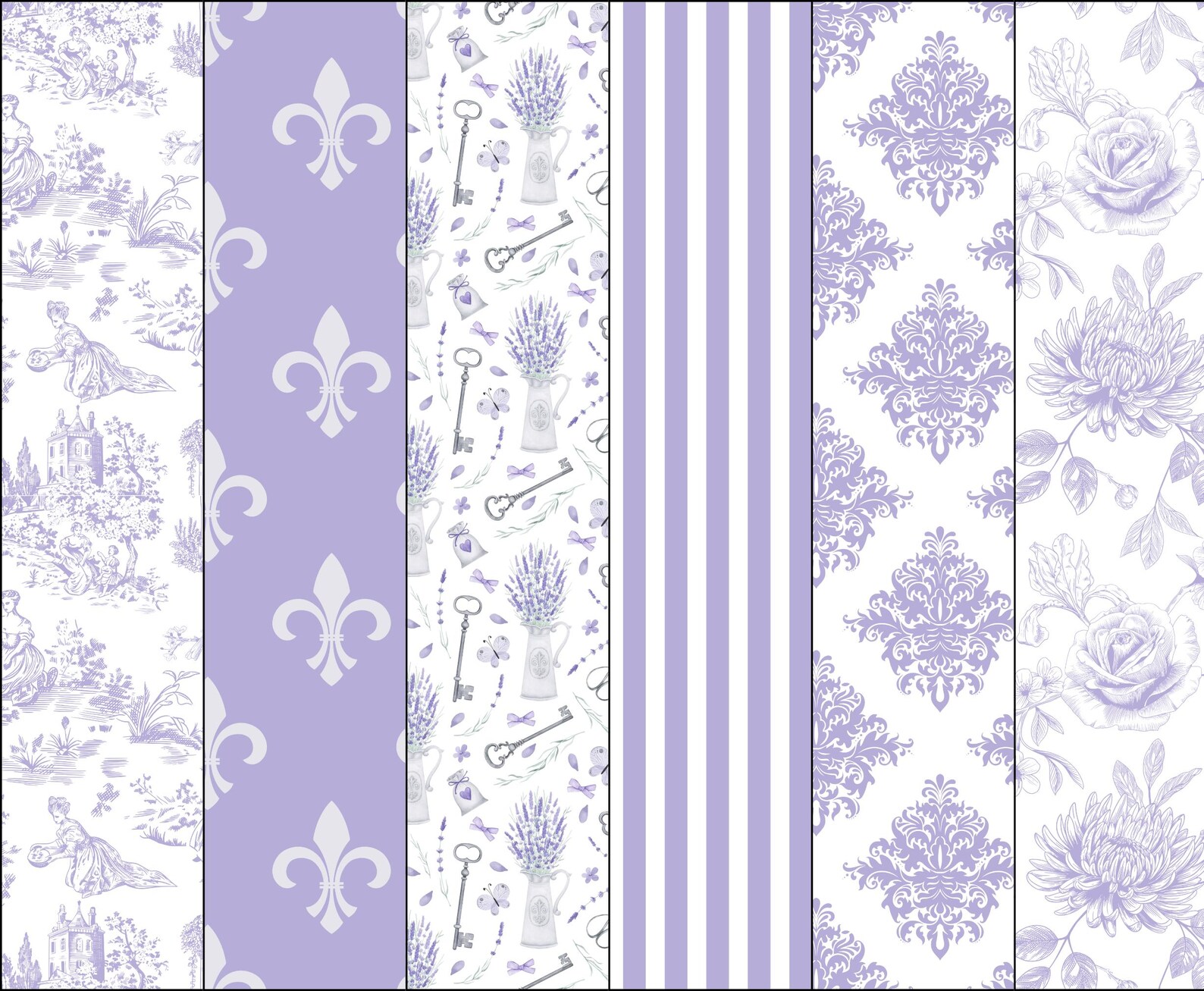 Purple French Floral Digital Paper: Scrapbook & Journal Kit (digital ...