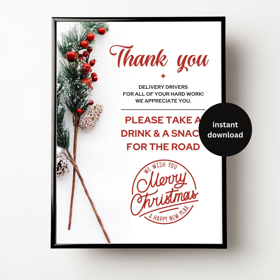 Snack Station Thank You Sign, Delivery Driver Snack Sign, Christmas ...
