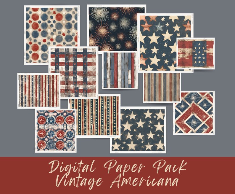 Vintage Americana Stars & Stripes Digital Paper Pack (digital Download ...