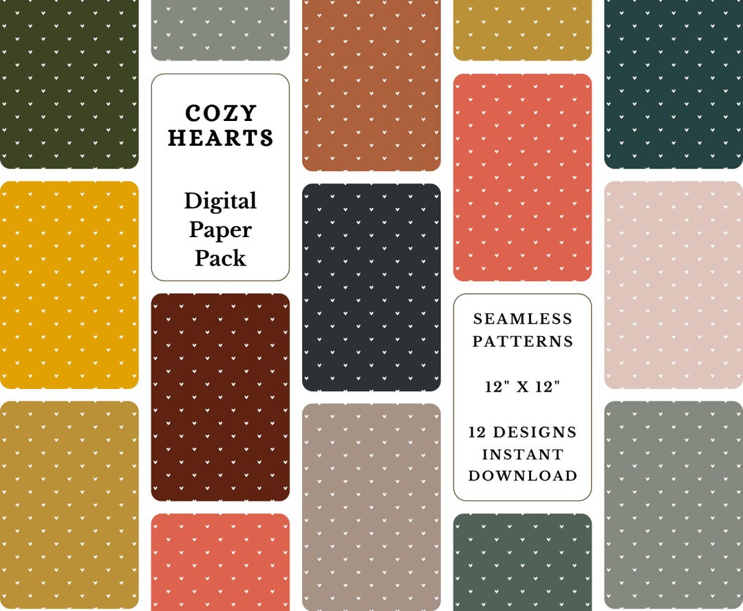 Earth Tone Hearts Digital Paper: Seamless Scrapbook Patterns (digital ...