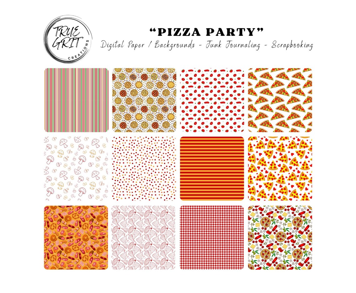 Pizza Party Digital Paper Pack: 12 Seamless Patterns (digital Download ...