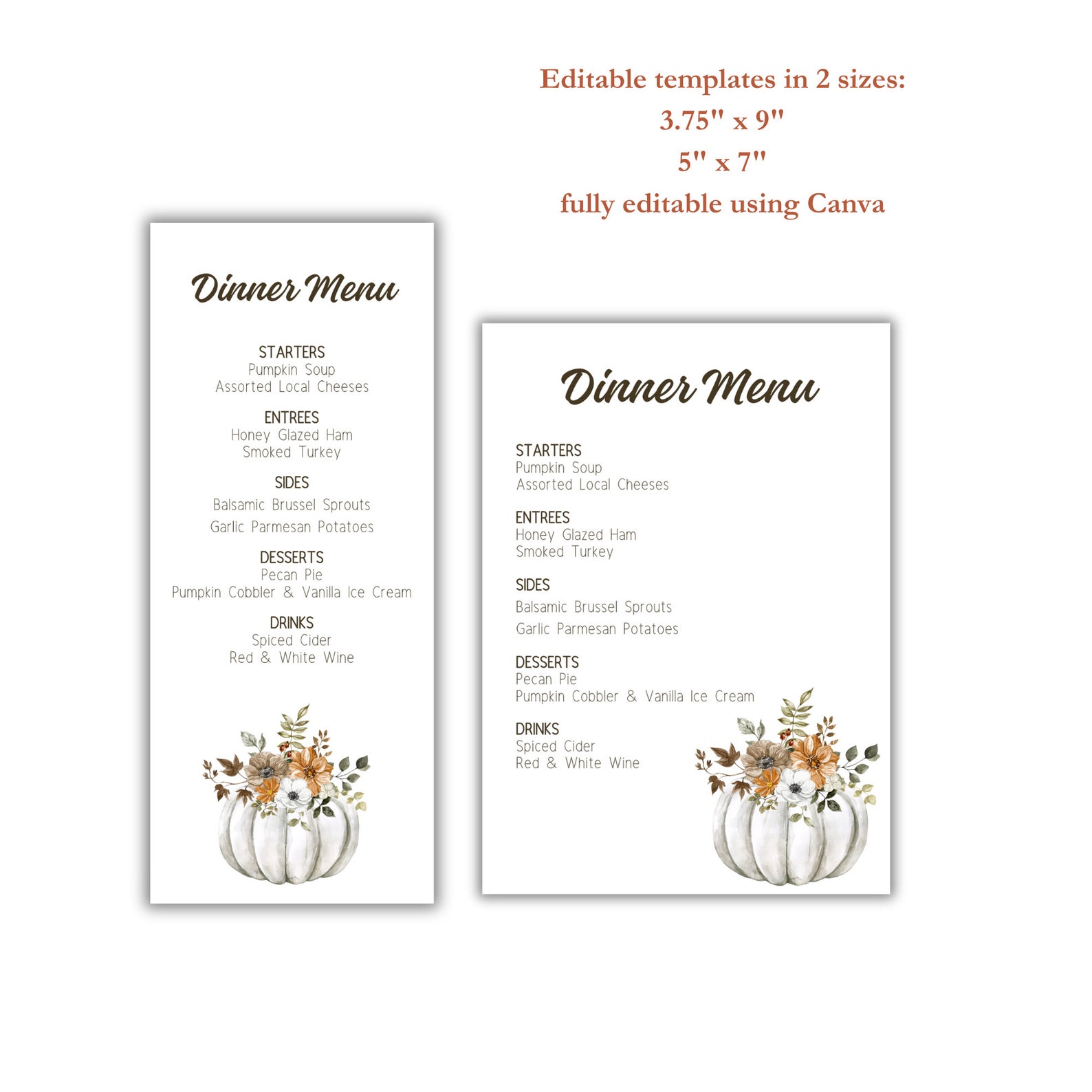 Thanksgiving Dinner Menu Template | Thanksgiving Menu | Printable ...