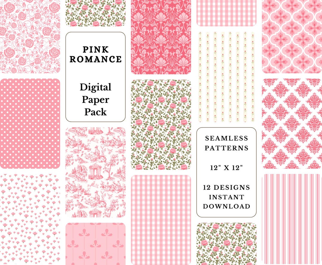 Romantic Pink Floral Digital Paper Pack: Shabby Chic Patterns (digital ...