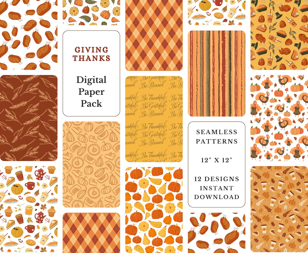 Thanksgiving Digital Paper Pack | Fall Seamless Patterns | Instant ...