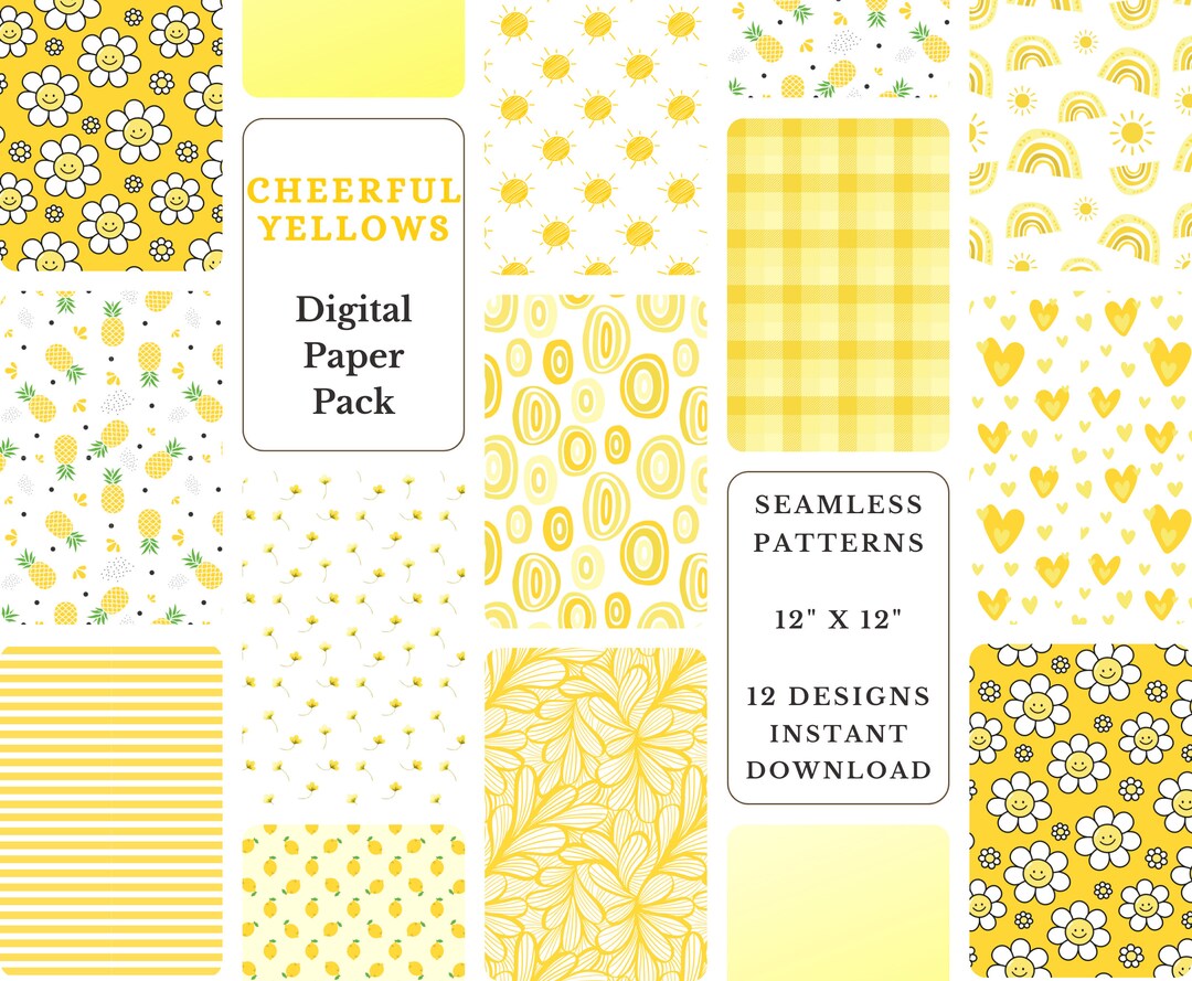 Yellow Sunshine Digital Paper Pack: Cheerful Scrapbook Patterns ...