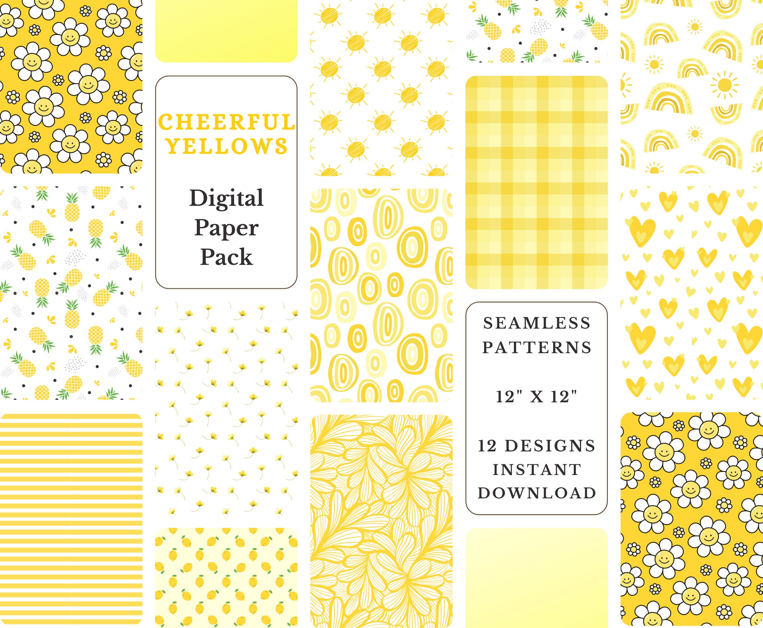 Digital Paper Pack Yellow Patterns Scrapbook Paper Yellow - Etsy