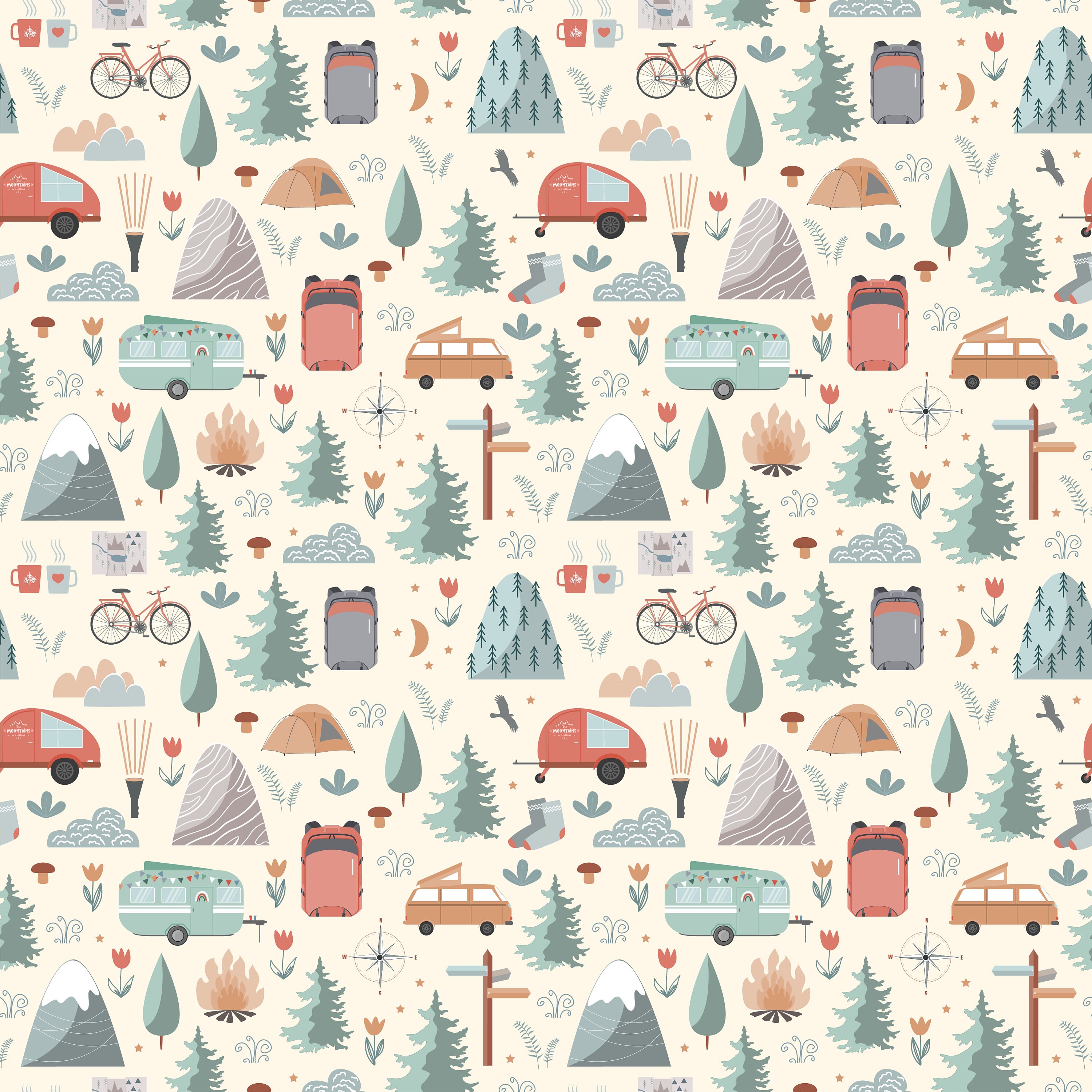 Camping Digital Paper Pack Scrapbooking Camping Patterns Seamless ...