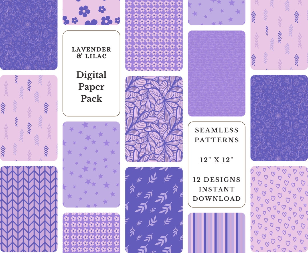 Lavender and Lilac Digital Paper Pack Elegant Seamless Patterns Instant ...