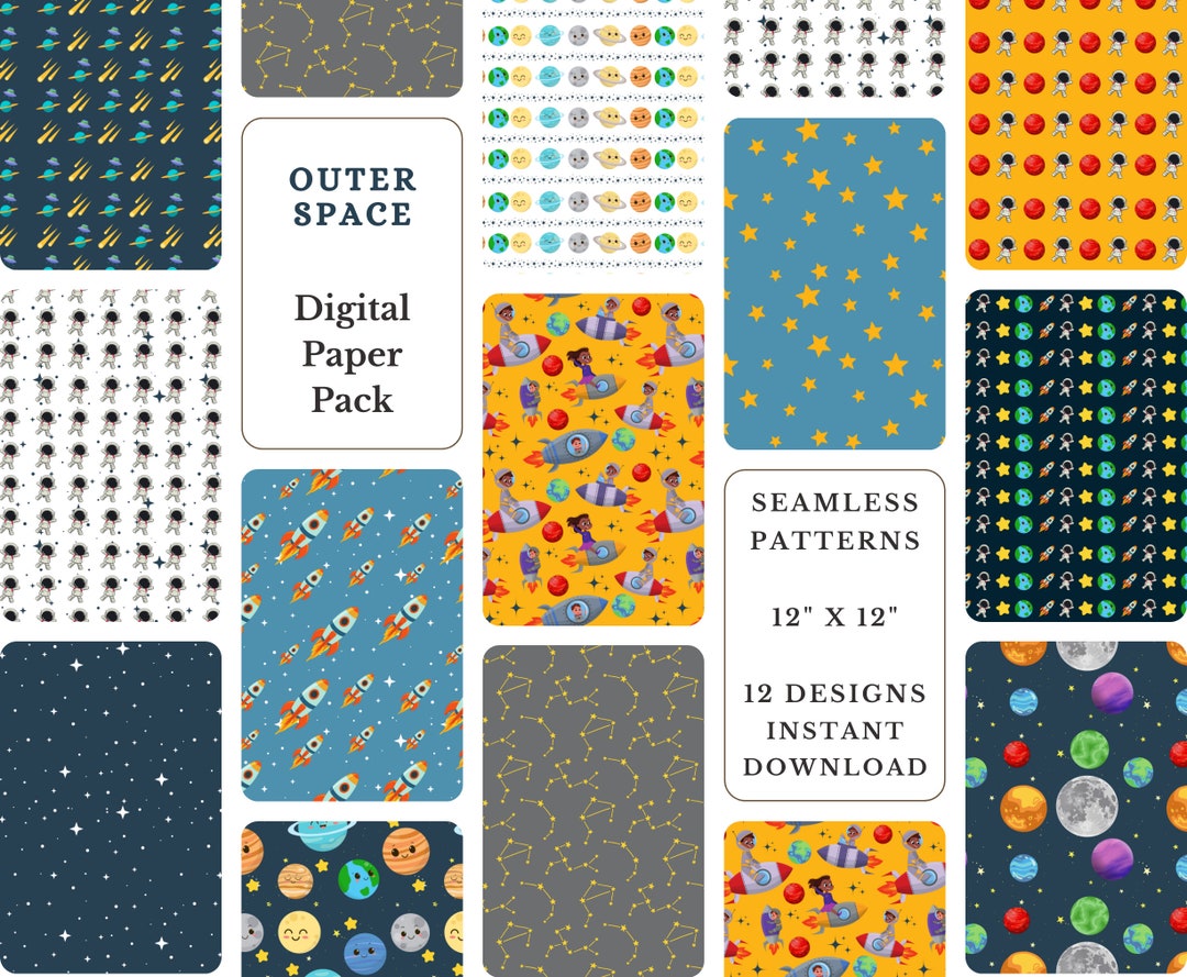 Cute Outer Space Digital Paper Pack | Seamless Galaxy Patterns ...