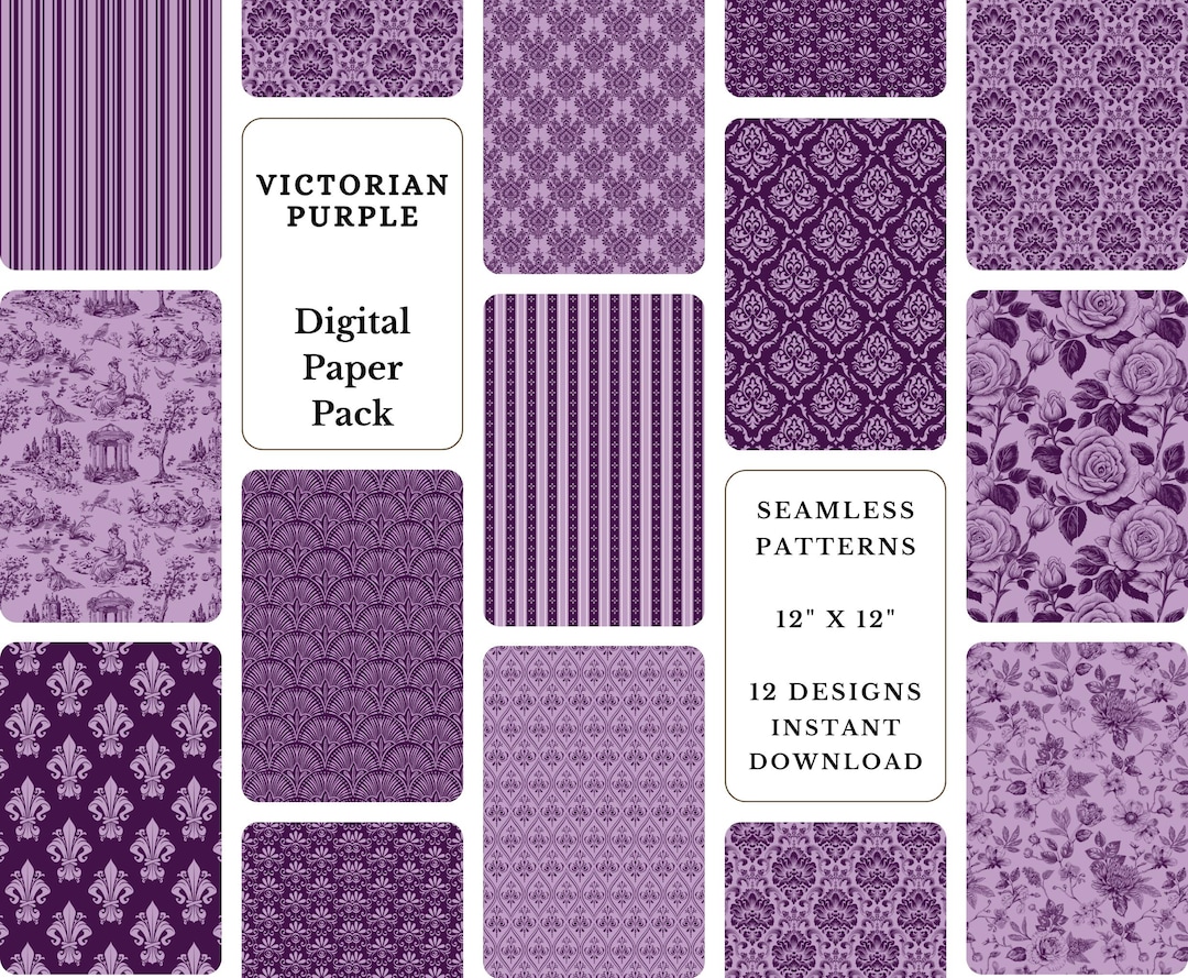 Victorian Purple Digital Paper Pack: Floral Scrapbook Patterns (digital ...