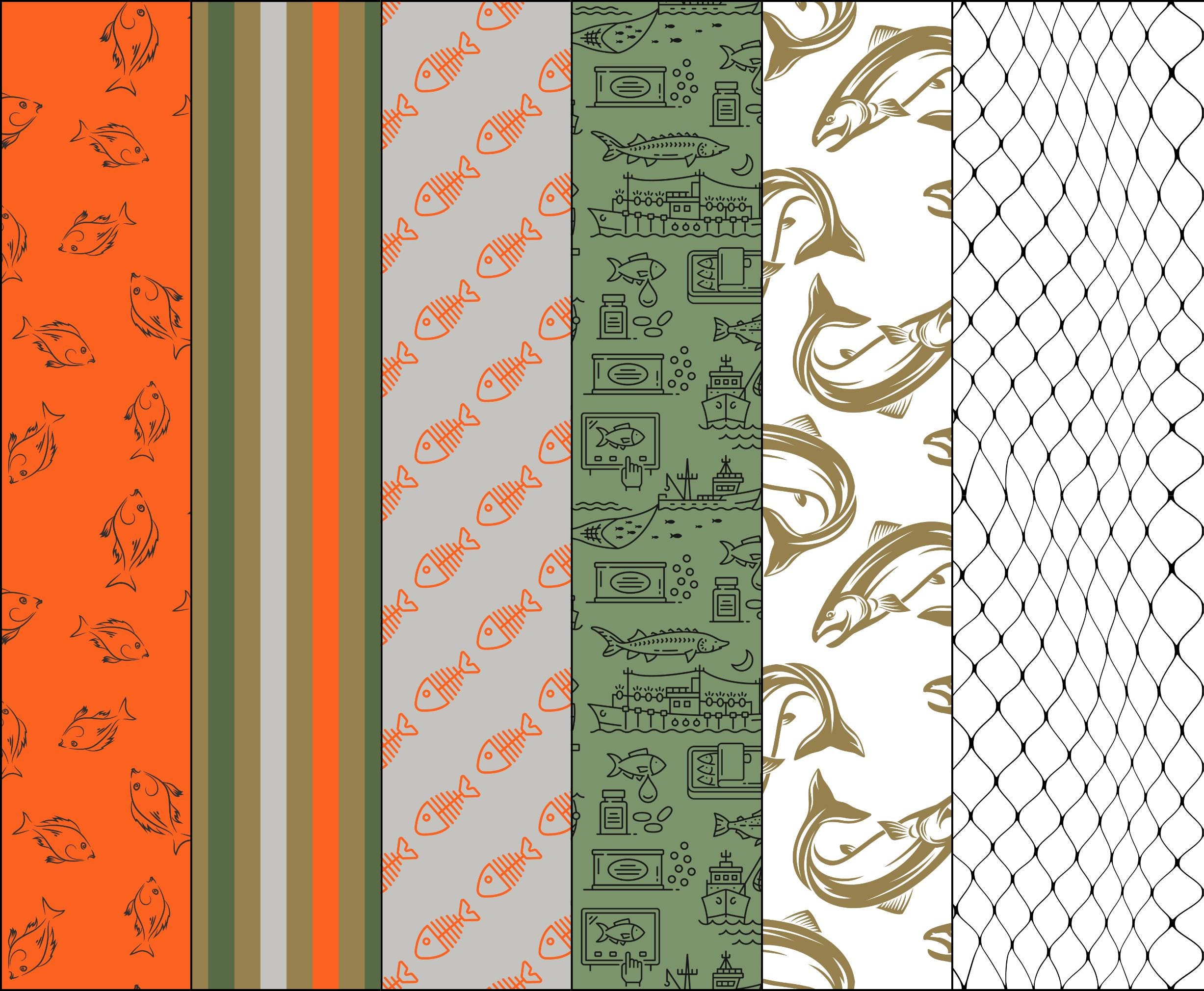 Fishing Digital Paper Pack: 12x12 Scrapbook Patterns (digital Download ...