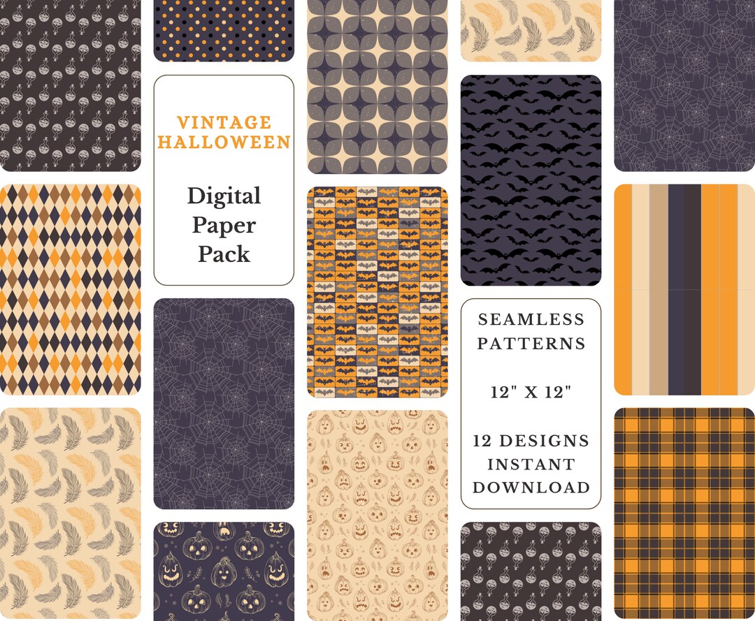 Vintage Halloween Digital Paper Pack: Retro Spooky Backgrounds (instant ...