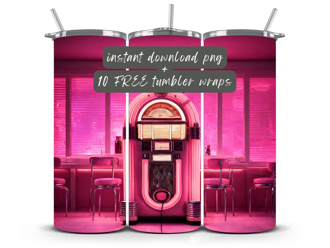 Pink Tumbler Wrap, Pink Jukebox Tumbler Wrap Png, 1950's Diner Jukebox ...