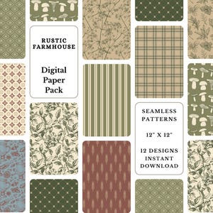 Rustic Farmhouse Digital Paper Pack: Vintage Wallpaper Patterns (PDF ...