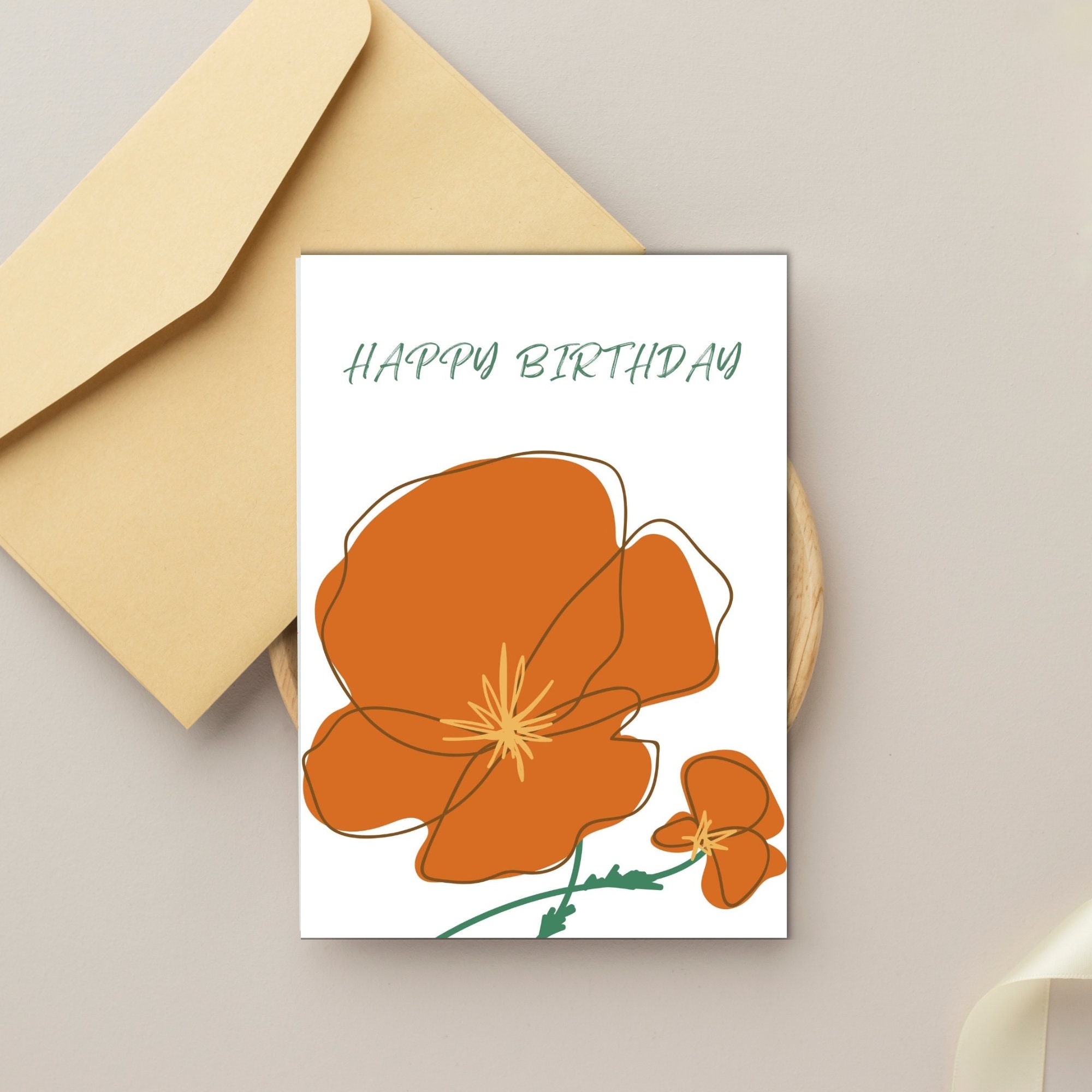 Printable Birthday Card Instant Download Birthday Card Orange Poppy ...