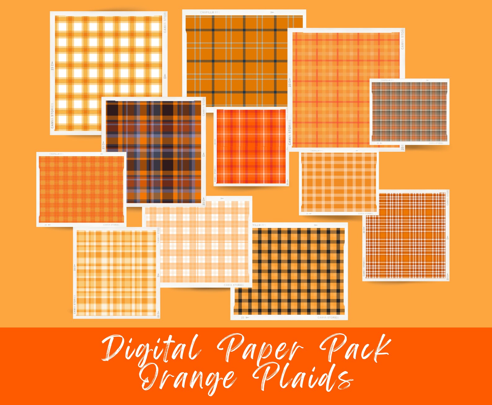 Orange Plaid Digital Paper | Digital Paper Pack | Gingham Check Digital ...