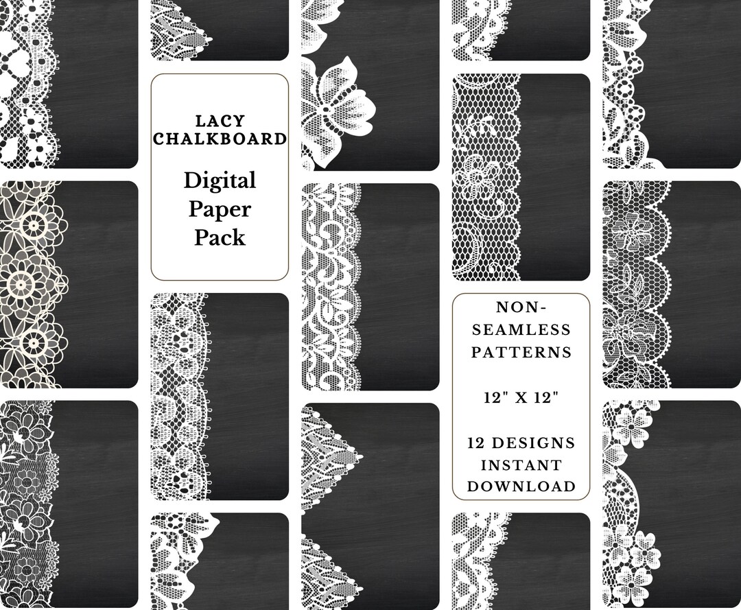 Lace and Chalkboard Digital Paper Pack: Wedding Designs (digital ...