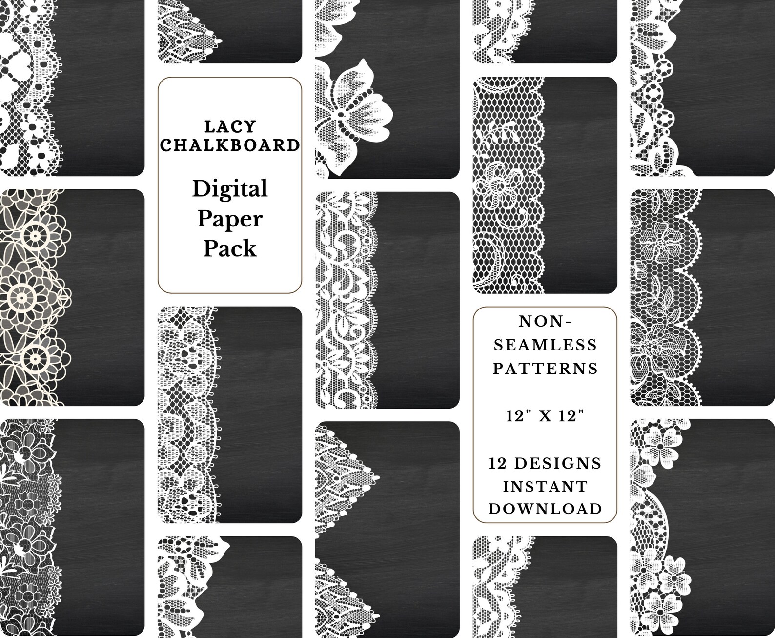 Lace and Chalkboard Digital Paper Pack: Wedding Designs (digital ...