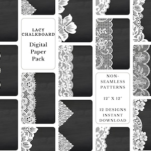 Lace and Chalkboard Digital Paper Pack: Wedding Designs (digital ...