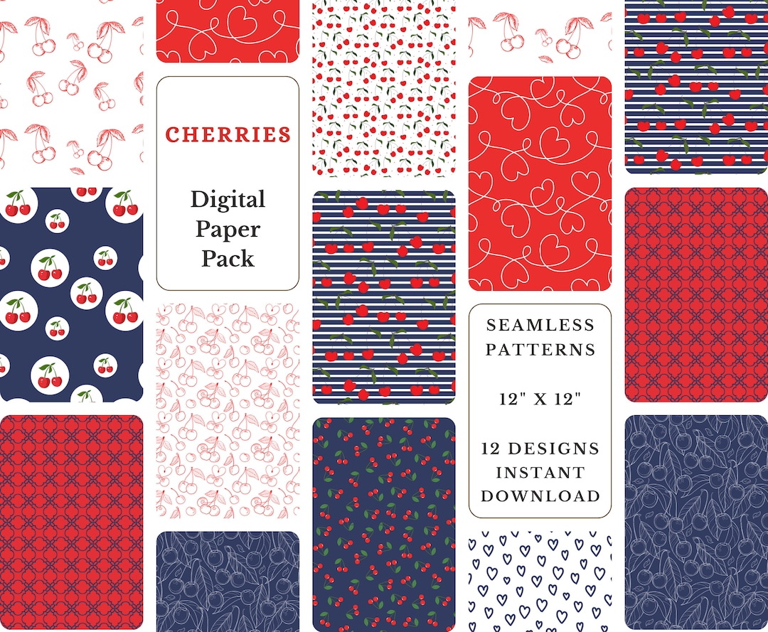 Cherry Digital Paper Pack | Seamless Cherry Patterns | Instant Download ...