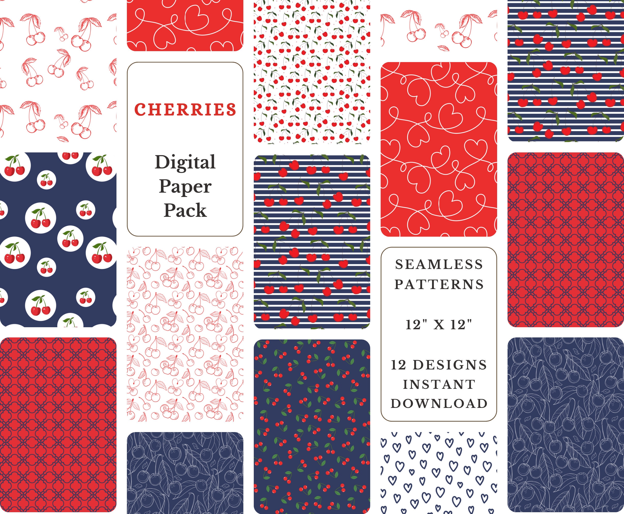 Cherry Digital Paper Pack | Seamless Cherry Patterns | Instant Download ...