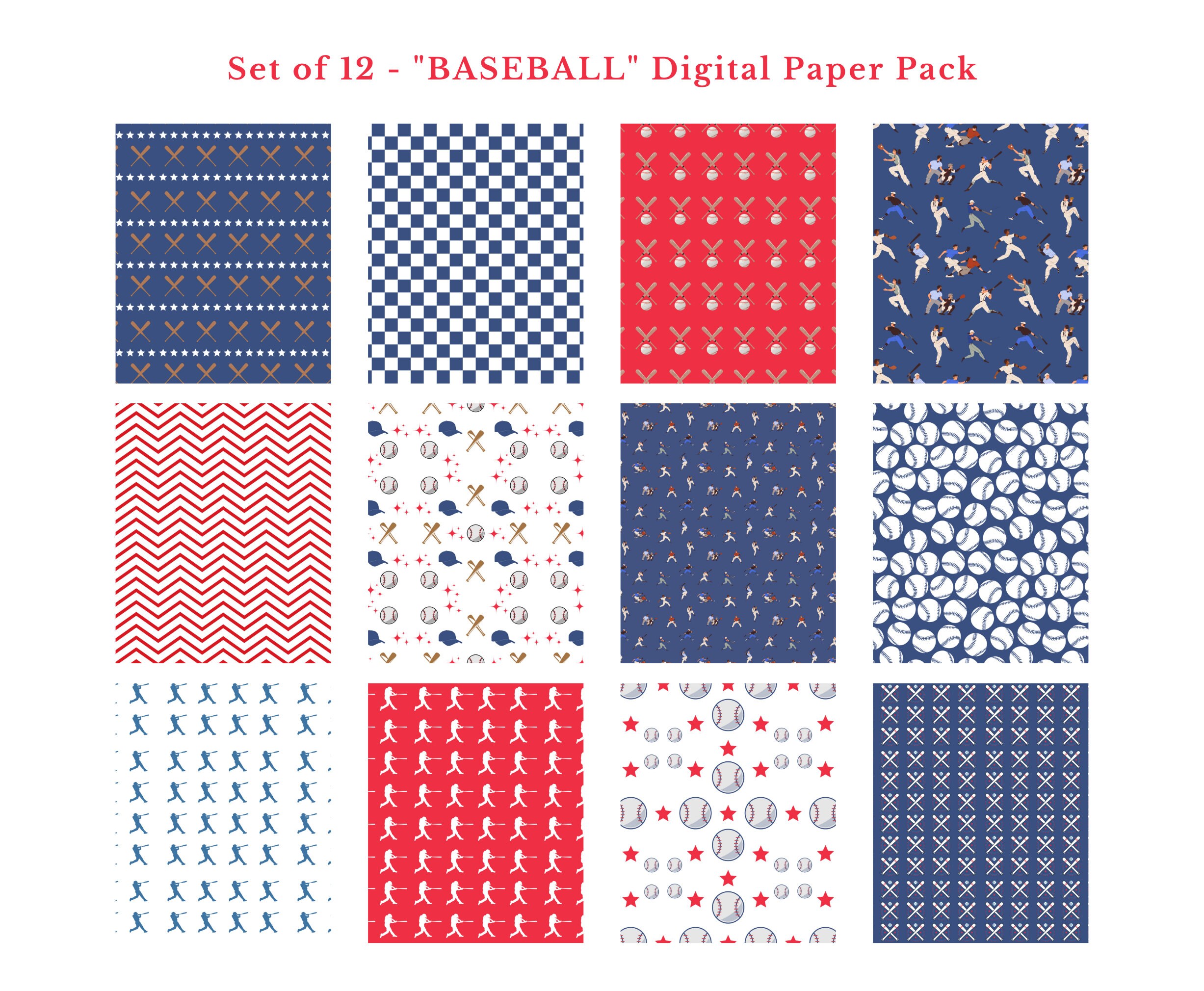 Fun Baseball Digital Paper Pack Sports Digital Backgrounds Instant ...