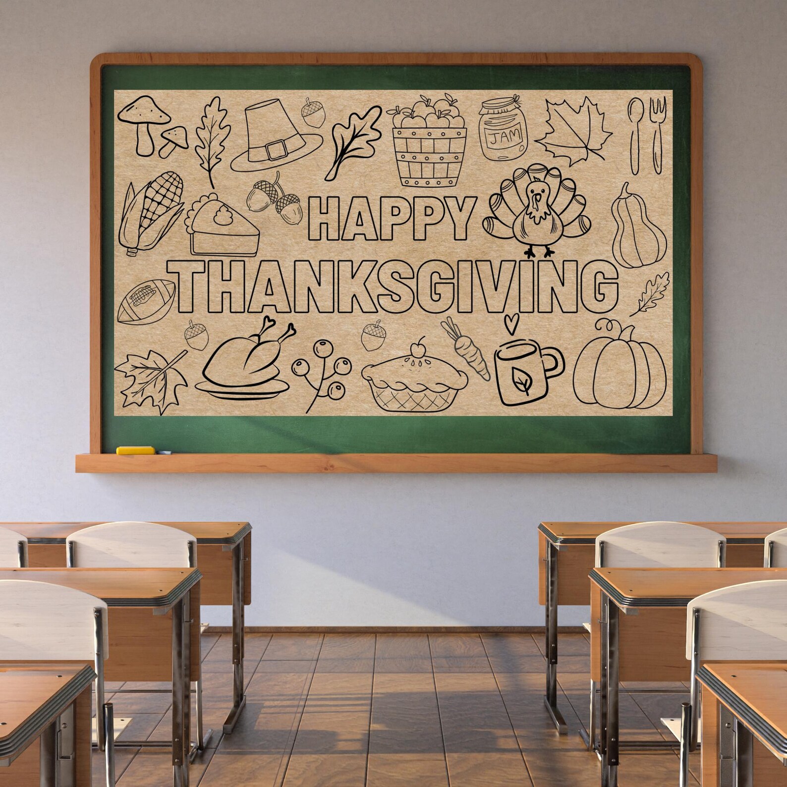 Thanksgiving Coloring Banner Template: Doodle Page (digital Download ...