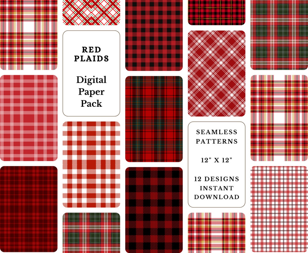 Red Plaid Digital Paper | Digital Paper Pack | Gingham Check Digital ...