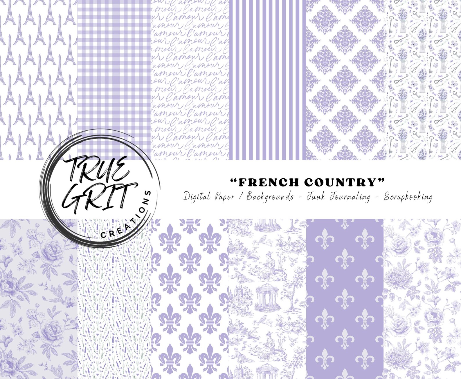 Purple French Floral Digital Paper: Scrapbook & Journal Kit (digital ...