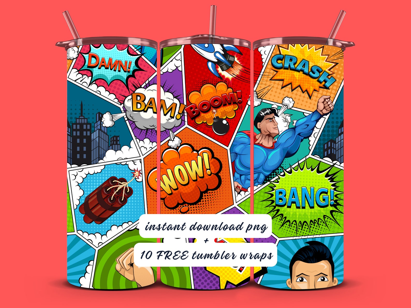 Comic Tumbler Wrap PNG, Super Hero Tumbler Wrap, Comic Book Sublimation ...