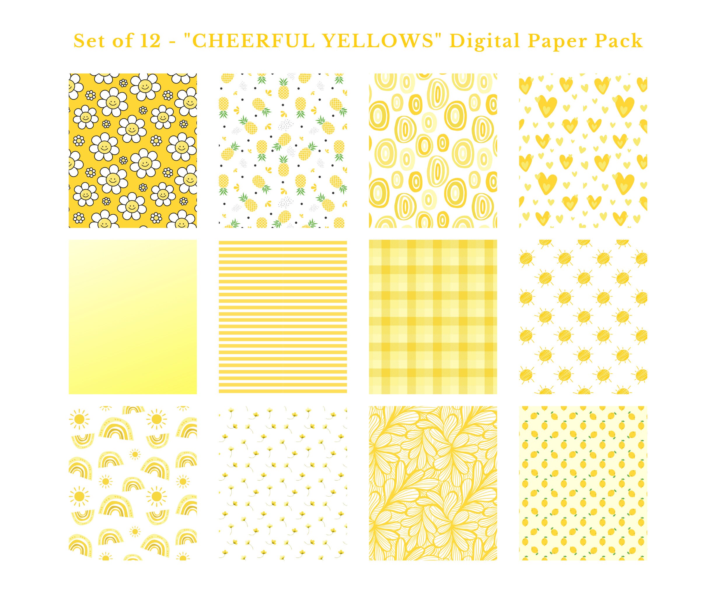 Yellow Sunshine Digital Paper Pack: Cheerful Scrapbook Patterns ...