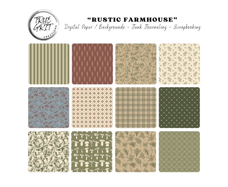 Rustic Farmhouse Digital Paper Pack: Vintage Wallpaper Patterns (PDF ...