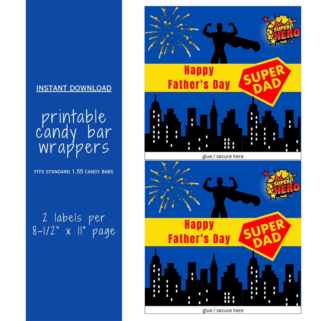 Printable Candy Bar Wrapper Super Dad Printable Chocolate Bar Wrapper ...