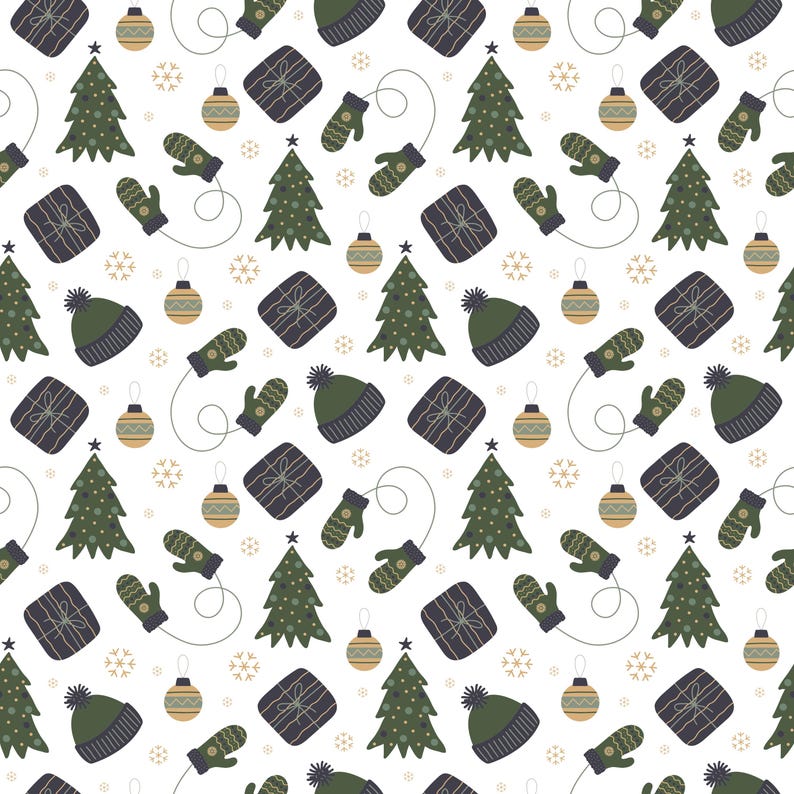 Cozy Winter Digital Paper Pack: Navy Sage Christmas Patterns (digital ...