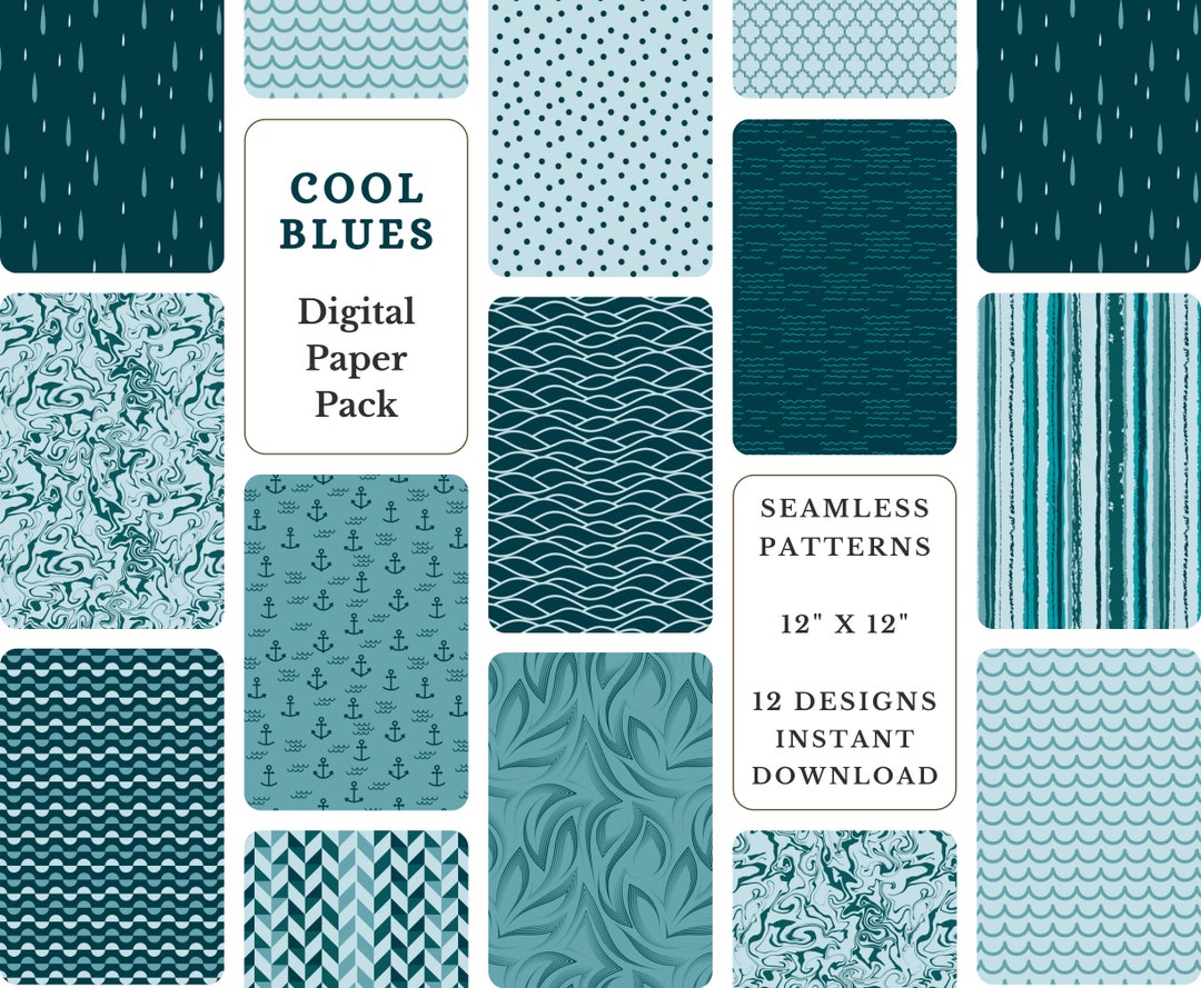 Blue Digital Paper | Masculine Digital Paper Pack | Blue Shades Digital ...