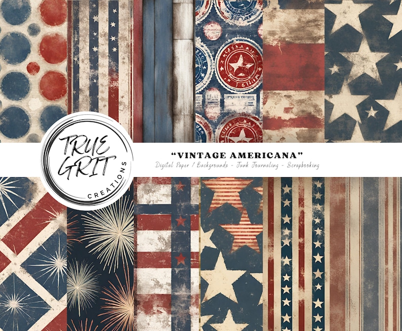 Vintage Americana Stars & Stripes Digital Paper Pack (digital Download ...