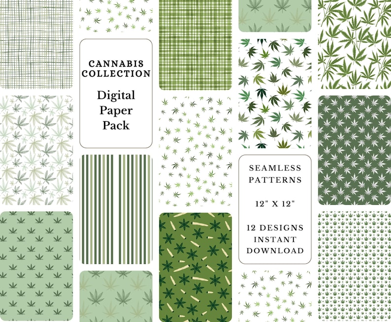 Marijuana Digital Paper | Cannabis Patterns Digital Paper Pack ...