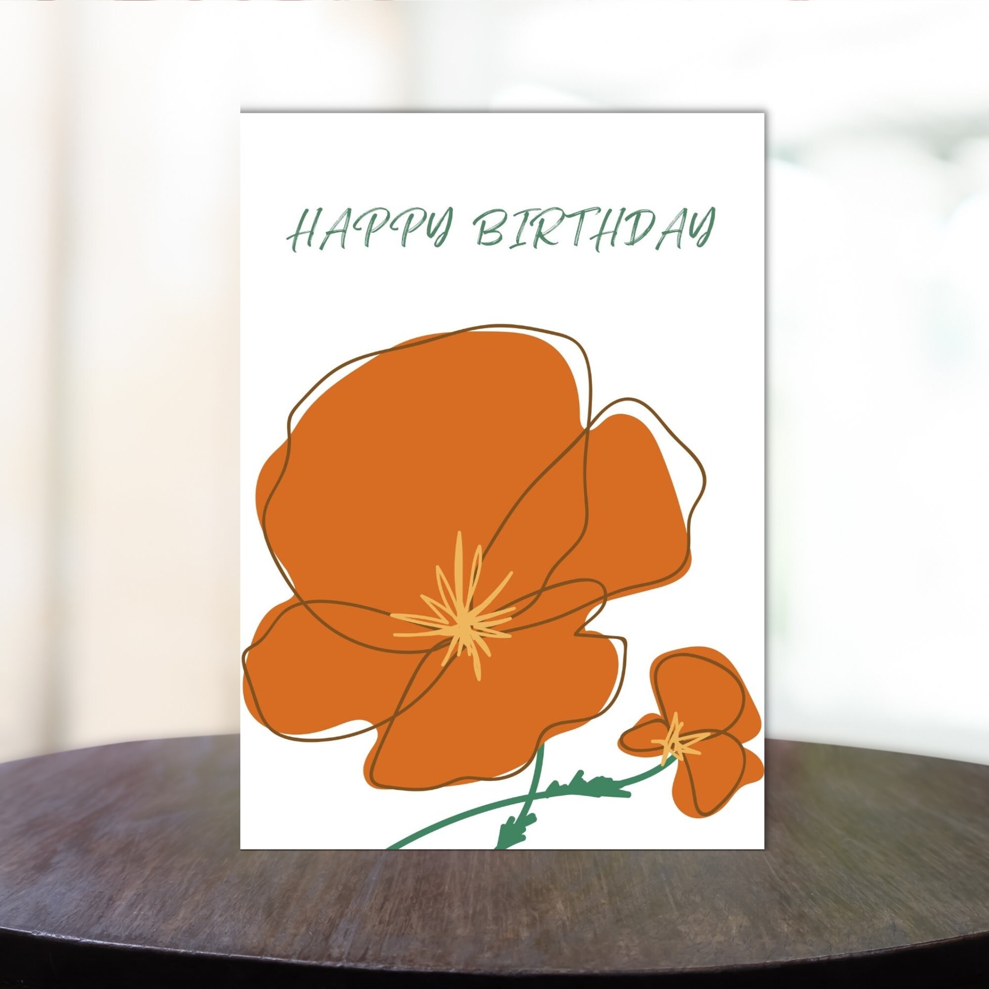 Printable Birthday Card Instant Download Birthday Card Orange Poppy ...