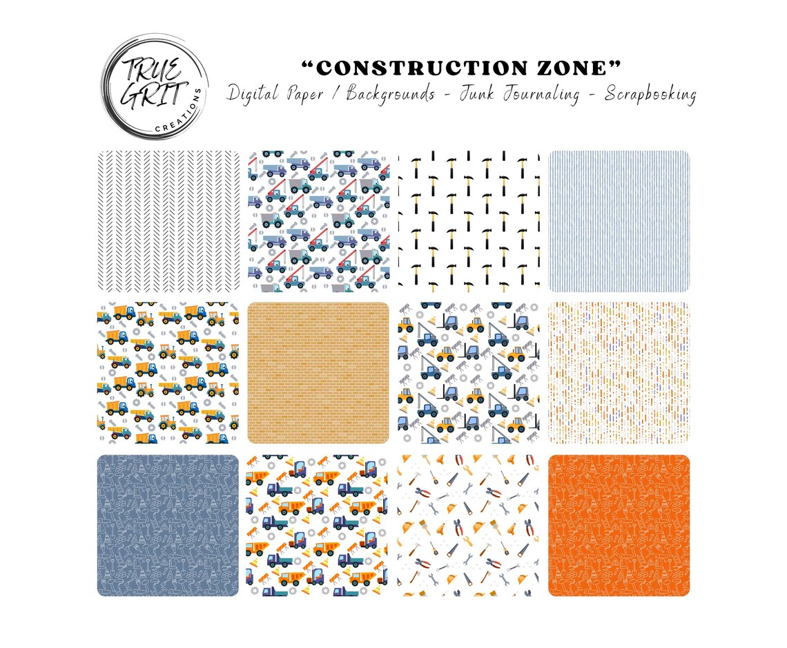 Construction Truck Digital Paper Pack: Scrapbook Patterns (digital ...