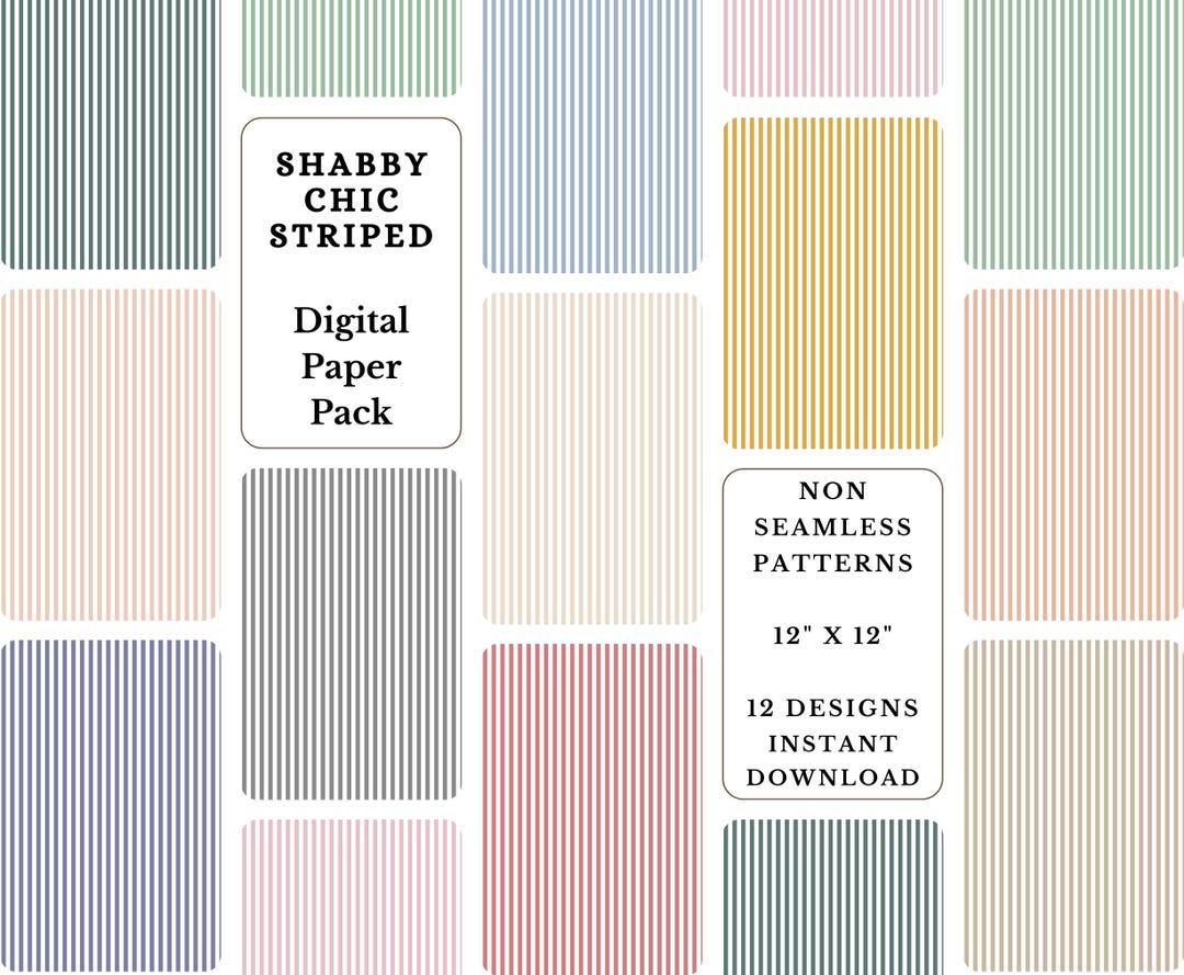 Striped Digital Paper Pack | Retro Stripe Seamless Patterns | Spring ...