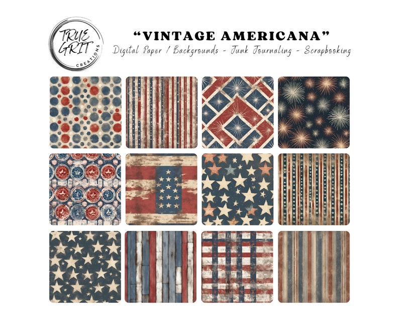 Vintage Americana Stars & Stripes Digital Paper Pack (digital Download ...