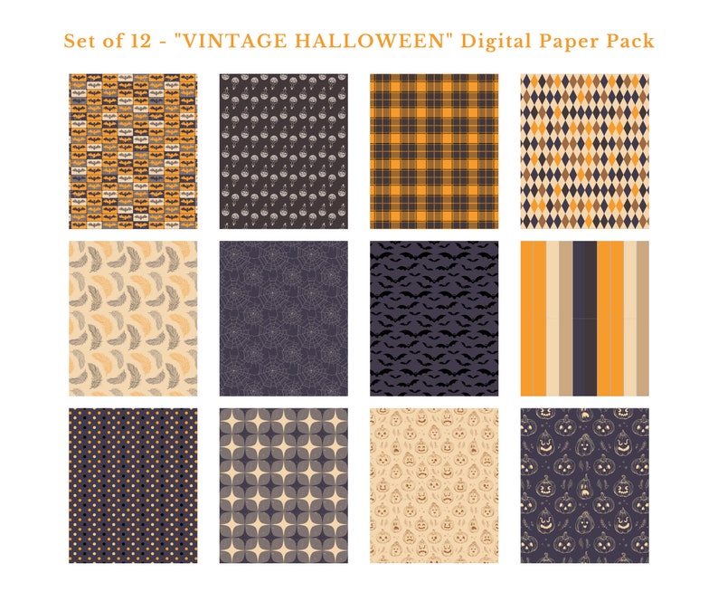 Vintage Halloween Digital Paper Pack: Retro Spooky Backgrounds (instant ...