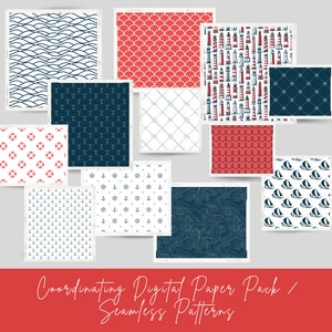 Nautical Digital Paper Pack | Coastal Seamless Patterns | Instant ...