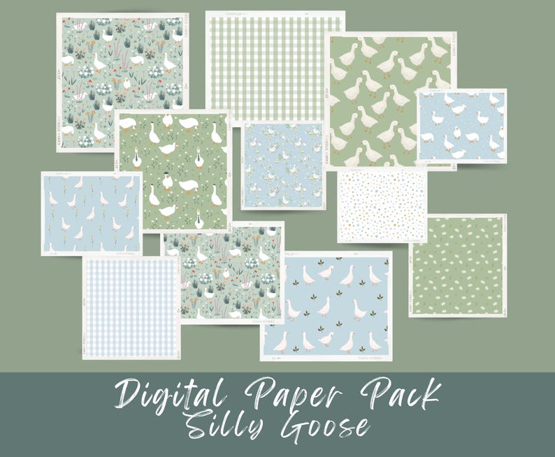 Goose Digital Paper Pack: Geese & Daisy Patterns (12x12, Digital ...