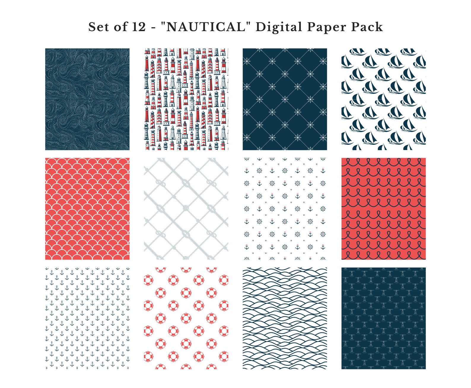 Nautical Digital Paper Pack Coastal Seamless Patterns Instant Download ...