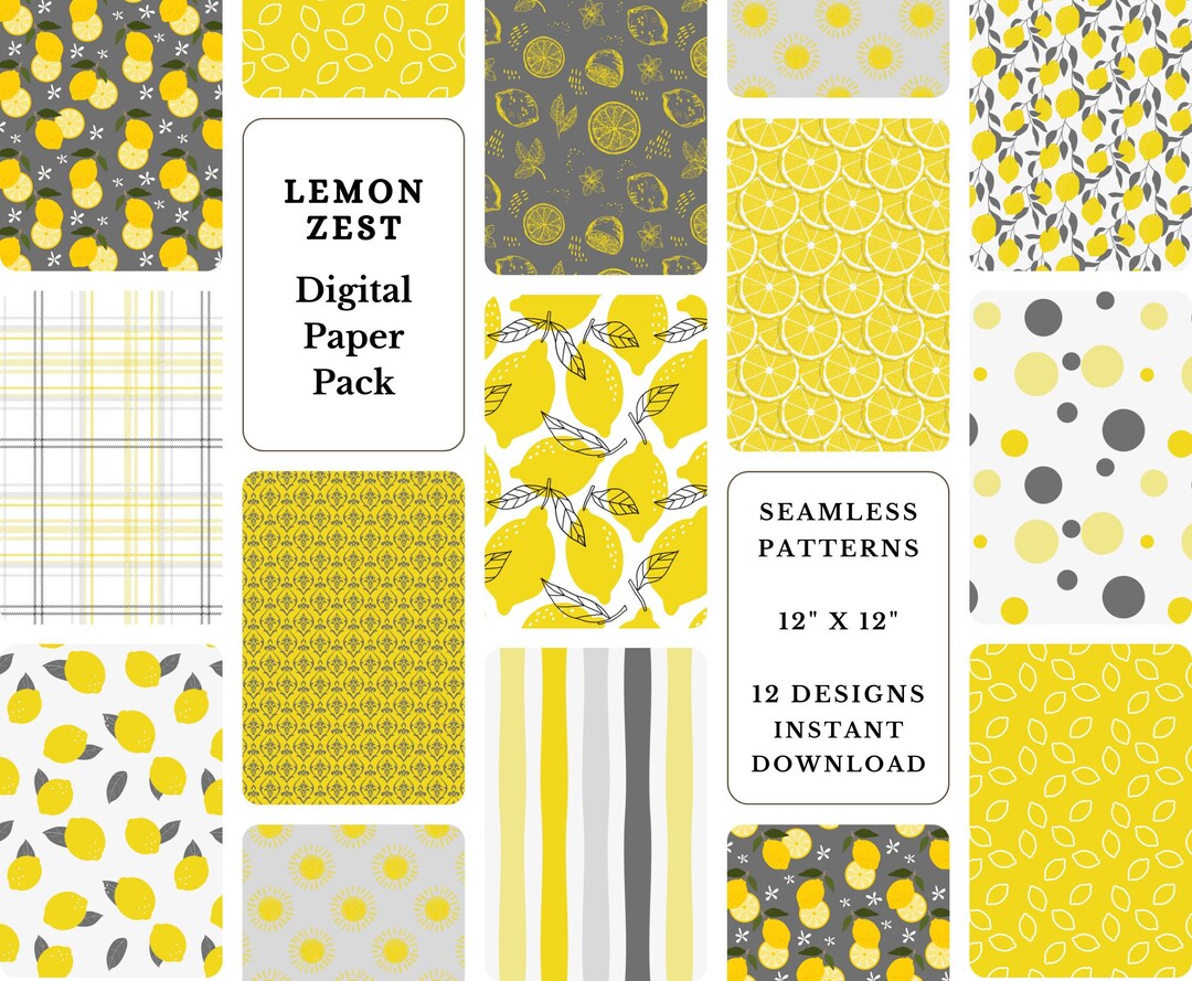 Lemon Printable Paper Pack | Lemon Backgrounds | Digital Paper Pack ...