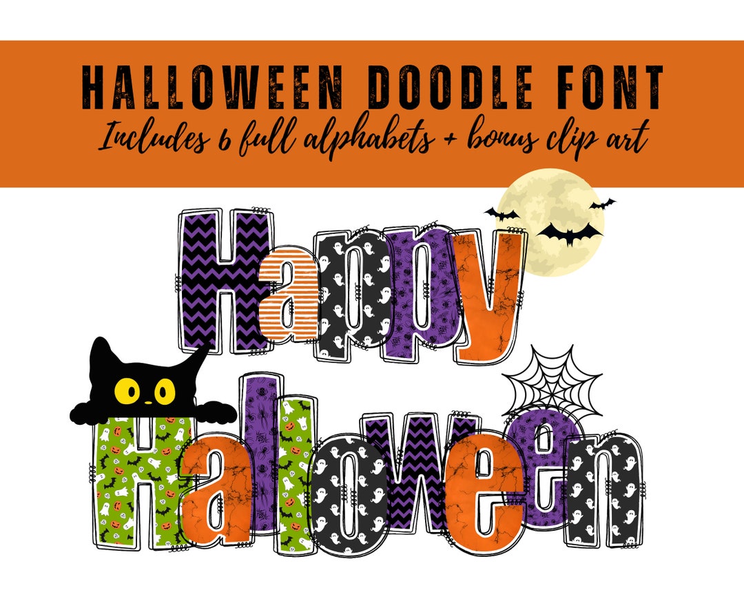 Halloween Doodle Letter Font Clip Art PNG Files Halloween Alphabet ...
