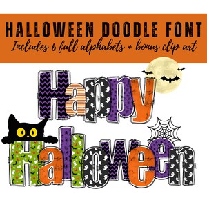 Halloween Doodle Letter Font Clip Art PNG Files Halloween Alphabet ...