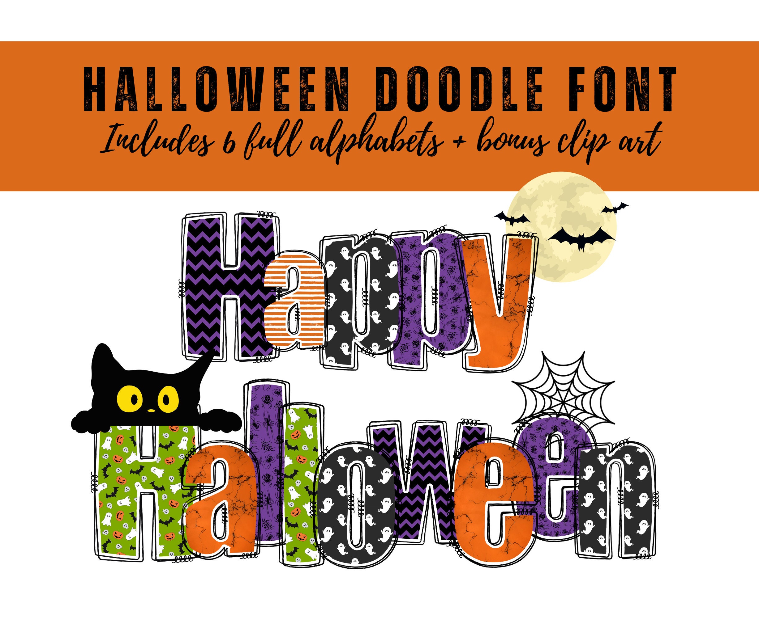Halloween Doodle Letter Font Clip Art PNG Files Halloween Alphabet ...